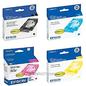 Epson Ink Cartridge Multipack with 1 Each T044120 Black, T044220 Cyan, T044320 Magenta, T044420 Yellow