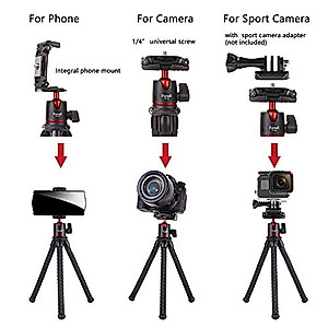Camera Tripod, Famall Flexible Tripod Stand for Phone with Cold Shoe Phone Mount for iPhone Canon Nikon Sony Cameras