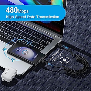 Samsung Fast Charging Cord Type C to Type C Android Phone Charger Retractable Car Coiled Auto Cable USB C for Samsung Galaxy A14 5G A54 S23 Ultra S22 S21 S20 Note 20 A53 A23 A13 Z Flip 4 3 Z Fold 4 3