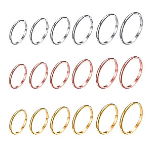Softones 12-18Pcs 1MM Stainless Steel Thin Rings for Women Rose Gold|Silver|Gold 3 Color Stacking Knuckle Ring Set,Comfort Fit Size 4-9