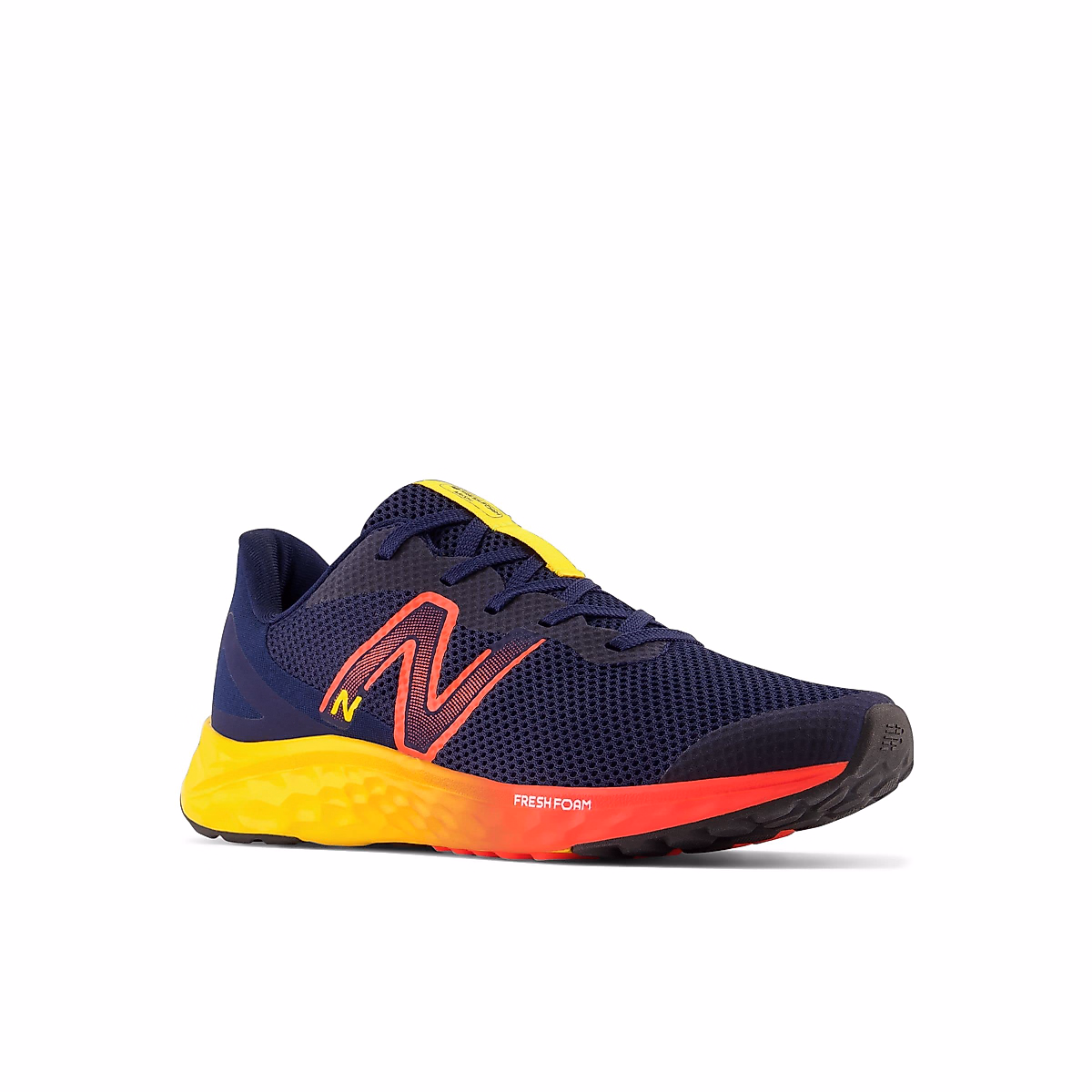 New Balance Boy's Fresh Foam Arishi V4 Hook and Loop Running Shoe, Team Navy/Electric Red/Egg Yolk, 2 Little Kid