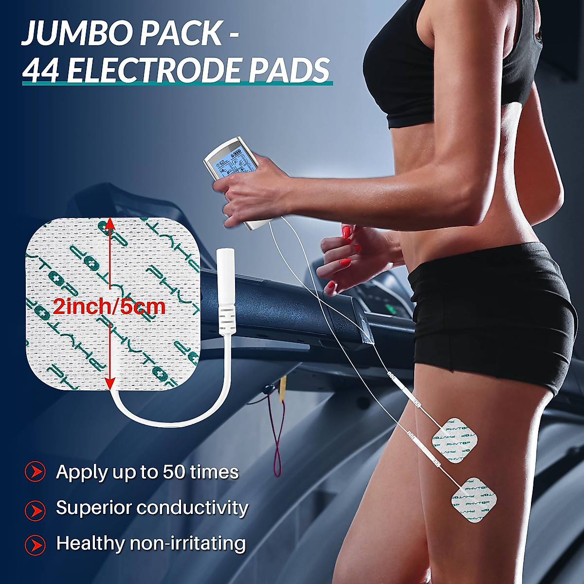 FITOP TENS Unit Pads 44 Pcs EMS TENS Electrodes Strong Adhesive Size 2X2