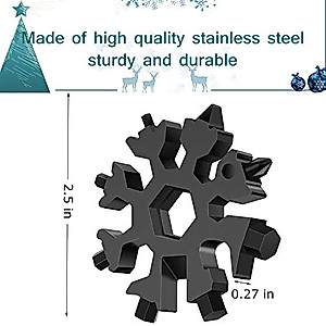 Snowflake Tool, Standard Stainless Steel Snowflake Tool,18-in-1 Snowflake Wrench Screwdriver with Storage Bag,Key Ring and Carabiner Clip,Gift Package (1, Black)