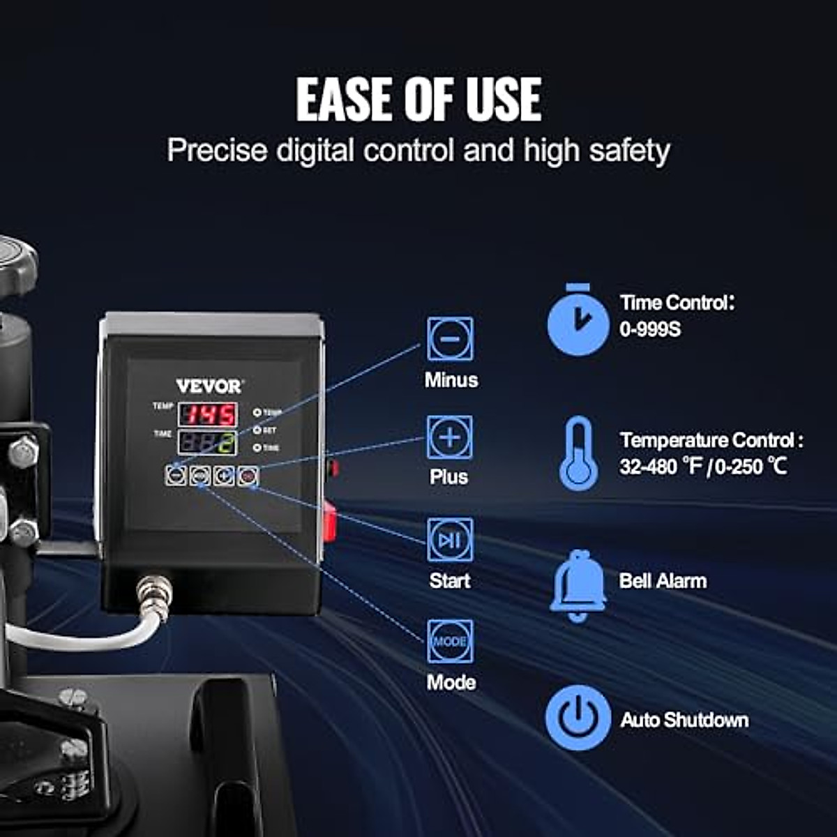 VEVOR Heat Press, Clamshell 12x10in Sublimation Transfer Printer, Digital Precise LCD Control Printing, Vinyl Heat Press for T-Shirts Bags Garments Mats Puzzles, 650W