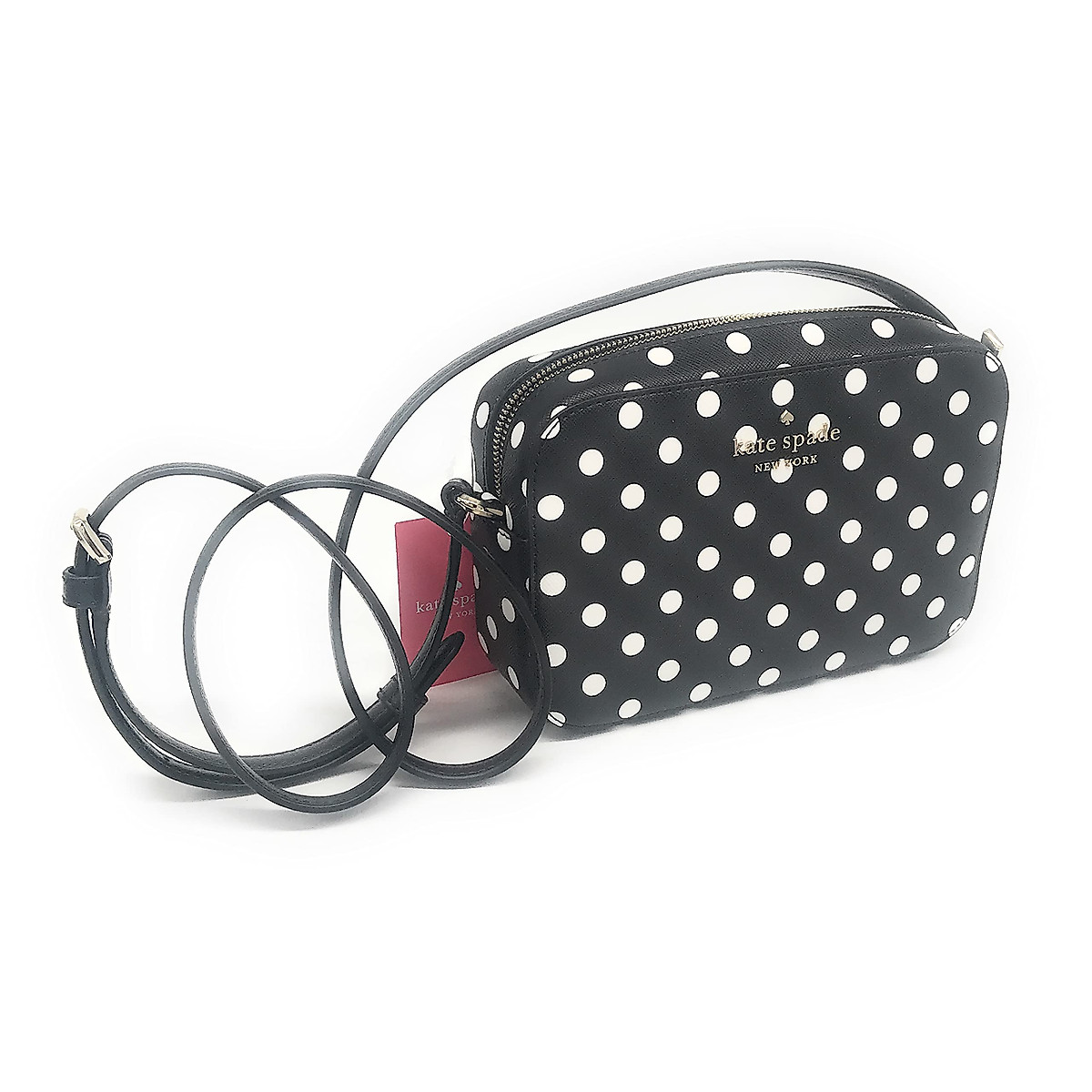 Kate Spade New York Staci Saffiano Leather Mini Camera Crossbody (Black Polka Dot)