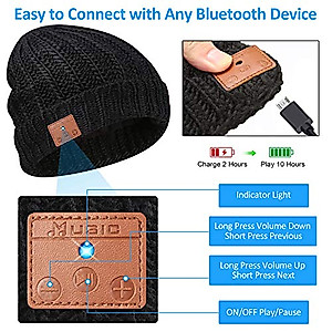 Beanie Hat Compatible with Bluetooth Headphone Ponytail Warm Beanies for Women Built-in Microphone (Black)
