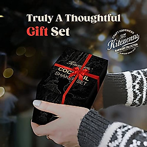 KITESSENSU 6-Piece Bar Set Cocktail Shaker Set - Mixology Bartender Kit with Stand - Silver Bar Kit for Drink Mixing - Bar Tools: Martini Shaker, Jigger, Strainer, Bar Spoon, Tongs, Opener