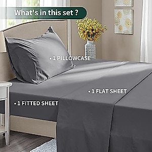 CHUN YI Bed Sheets Twin Size, 3 Piece Sheet Set, Fitted Sheet and Pillowcase Set, Twin Sheets Deep Pocket, Super Soft Breathable Cooling Sheets Hotel Luxury Sheets Easy Care (Grey)