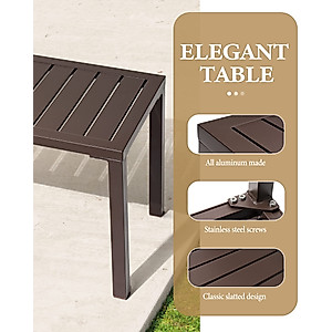 Crestlive Products Outdoor Side Table,Aluminum Rectangular Side/End Table, Small Patio Coffee Bistro Table for Outdoor Indoor (Brown)