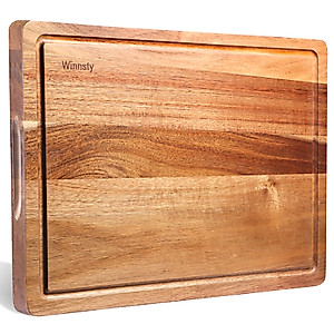 Wood Cutting Boards for Kitchen, 17 x 12 Inch Acacia Wooden Cutting Board, Winnsty Large Wood Chopping Board with Juice Groove and Handles Heavy Duty Charcuterie Board (Large)