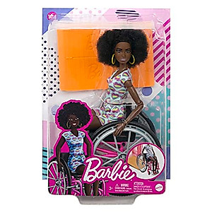 Barbie Fashionistas Doll #194 with Wheelchair and Ramp, Natural Black Hair and Rainbow Heart Romper with Accessories