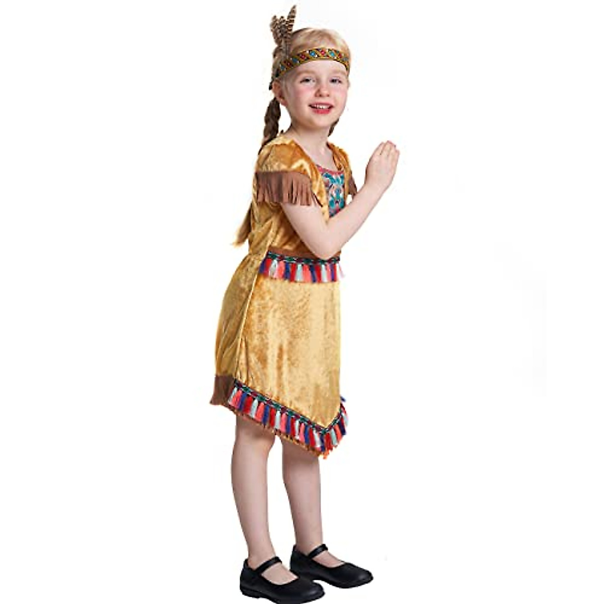 IKALI Girls Native American Costume, Kids Indian Costume Toddlers Children Halloween Role Play Costume Outfit Dress-Up Set