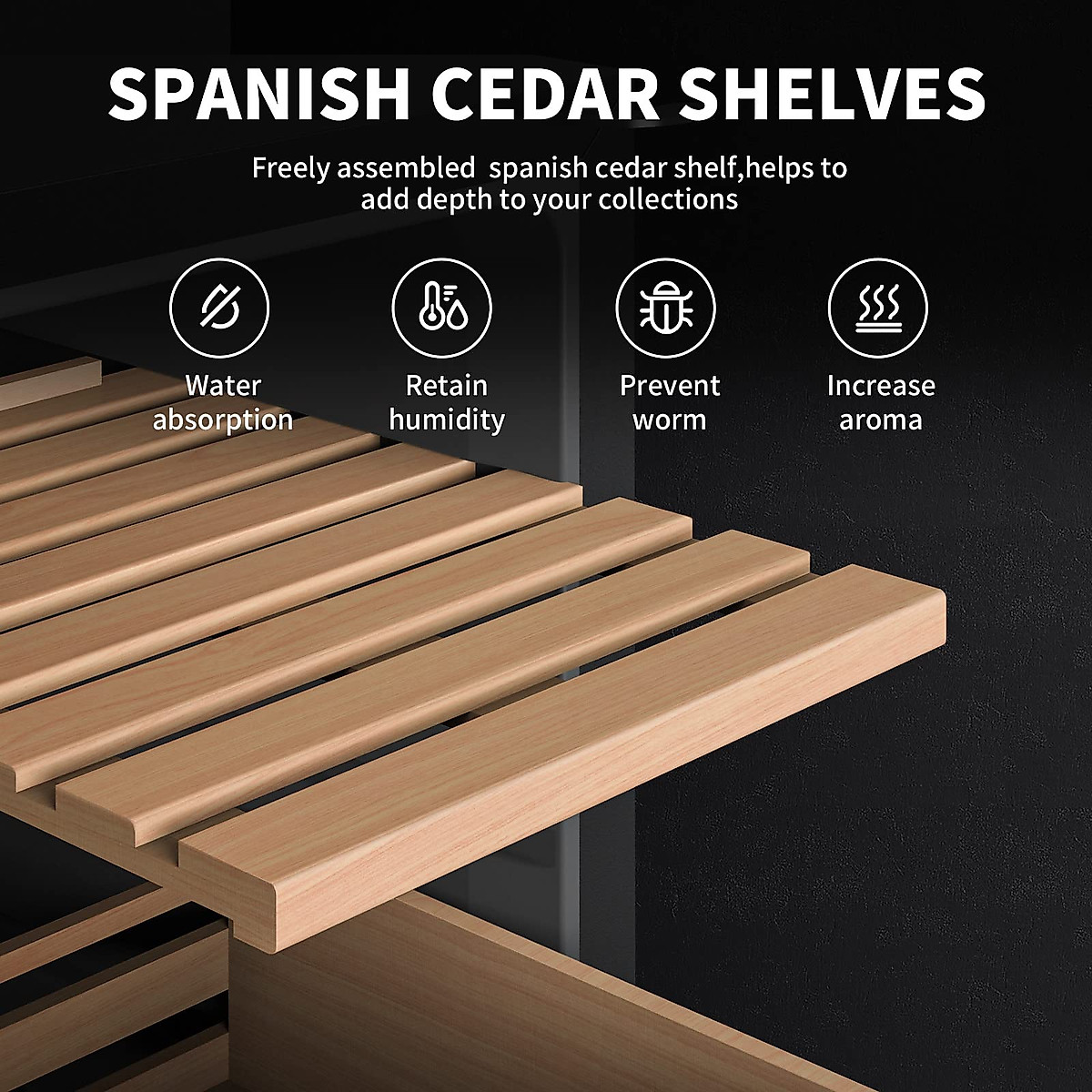 NEEDONE Humidor 16L, Electric Cooler Humidors for 100 Counts, Electronic Cabinet with Cooling Control, Spanish Cedar Wood Drawer Shelves, Digital Hygrometer Displays, Gift for Men