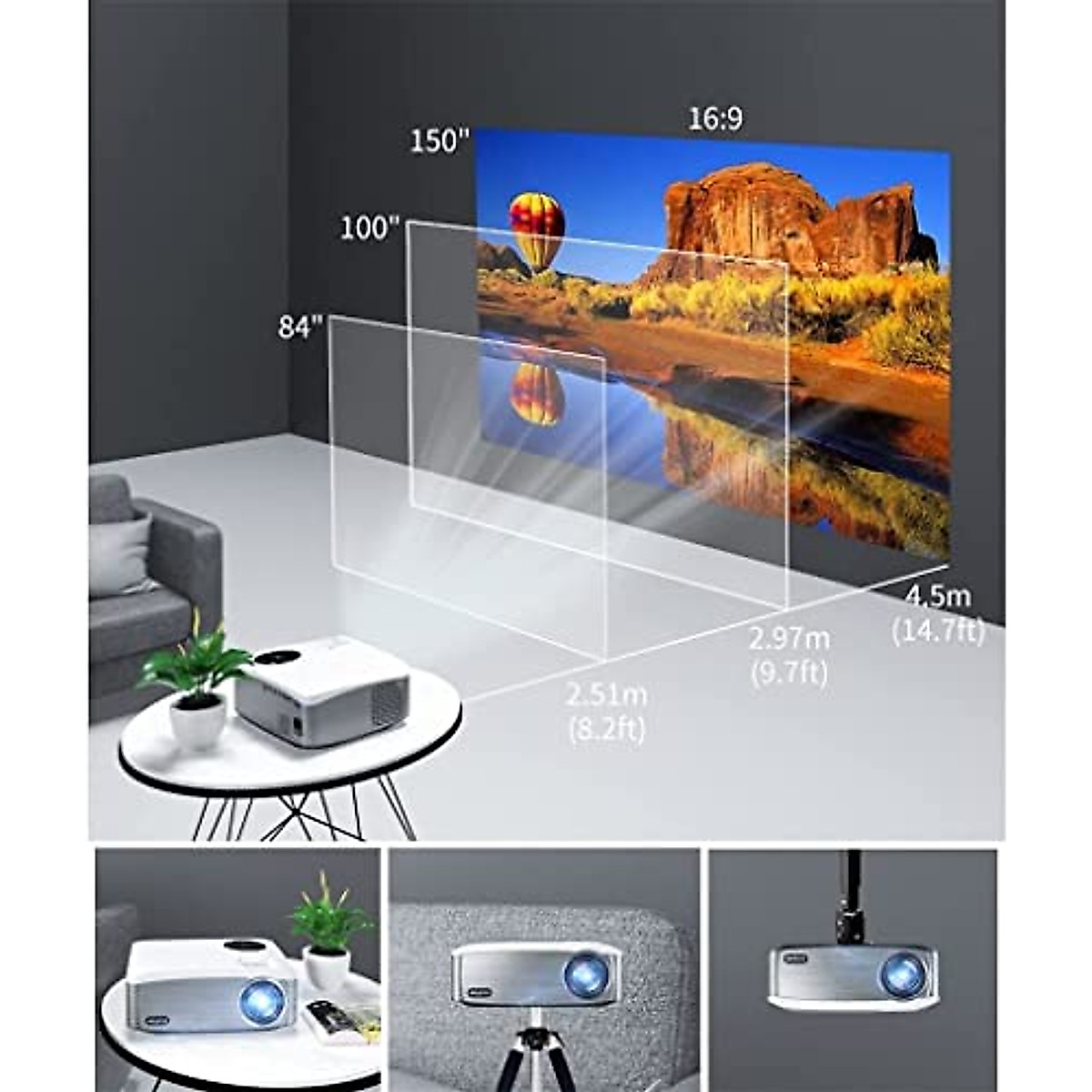 Feilx Mini Projector 2022 Upgraded Portable Video-Projector,300 Inch WiFi Full HD 1920 * 1080P LED Projector Video Projector Home Theater Cinema Smartphone Projector