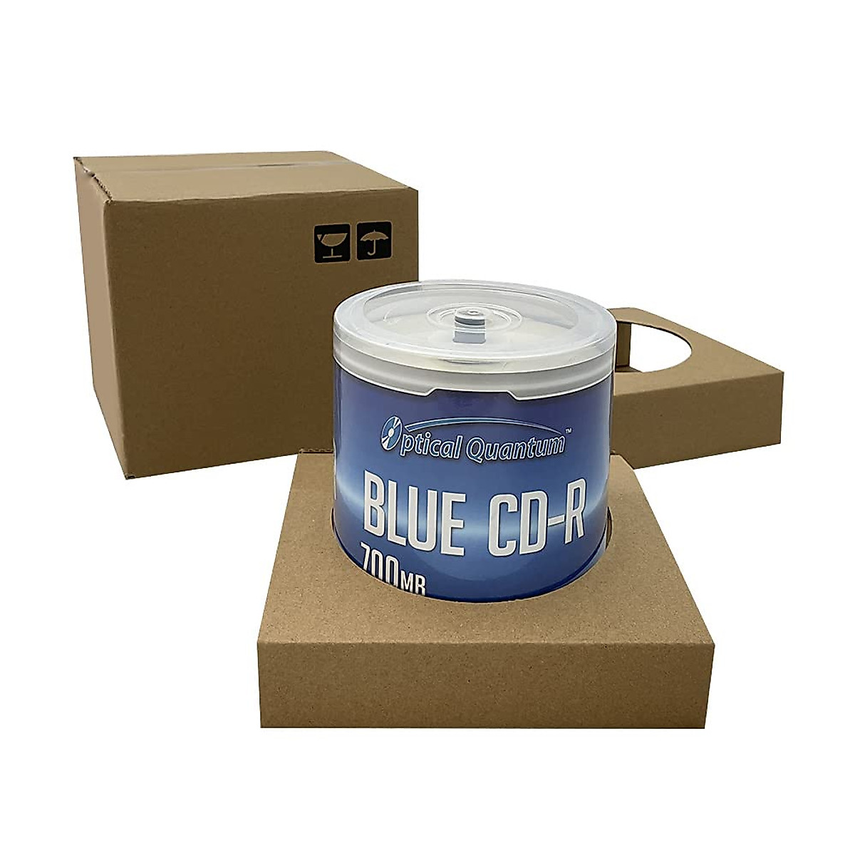 Optical Quantum Blue AZO CD-R 700MB 52X Shiny Silver Blank Recordable Media Disc - 100pk Cake Box, 100 Discs for Music, Data, and Video Recording, Writable Blank CDs