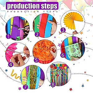 TaoBary Mexican Paper Flowers Mexican Party Decorations Ruffled Streamers Backdrop Foil Curtain Papel Picado Banner Mexico Fiesta Party Decorations for Cinco De Mayo Party Wedding (Fan Flower)