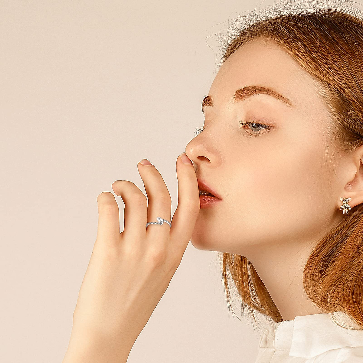 JIARUI 925 Sterling Silver Double Heart Eternity Ring Bezel Setting Round Cubic Zirconia Wedding Ring Promise Ring for Her Size 8