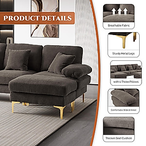 OUYESSIR U-Shaped Sectional Sofa Couch, 4 Seater Sofa Set for Living Room, 110" Convertible L-Shaped Chenille Couch Set with Chaise Lounge, Ottoman and Pillows (Grey)