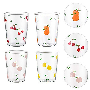 Hemoton 4pcs Glass Coffee Cups Drinking Glasses Glass Mugs with Fruit Pattern for Drinks Water Juice Beer Cocktail(Random Pattern)