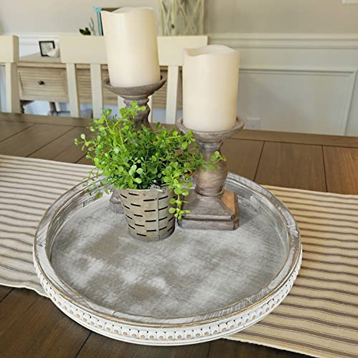 Gurfuy Round Wooden Decorative Tray 16” - Rustic Wood Serving Tray for ...