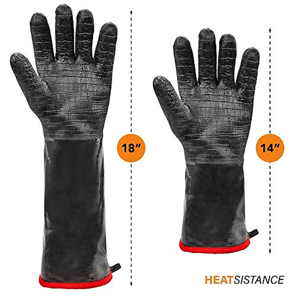 Grilling Gloves Heat Resistant BBQ Gloves - Heat Resistant Gloves for Cooking - Long Sleeve BBQ Gloves for Smoker - Textured BBQ Grill Gloves Easily Handle Hot Food - 14 Inch Extra Large Oven Gloves