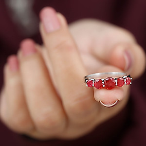 Rosec Jewels Natural Ruby 5 Stone Ring for Women, AAA Quality, Certified Wedding Anniversary Band (Ready to Gift), 14K White Gold, Size:US 7.50