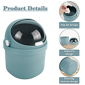 UOIXPUHUO Mini Trash Can with Flip Lid, Cute Desktop Garbage Can with 100 Trash Bags, Tiny Wastebasket Trash Can for Car, Home, Office, Kitchen, Tabletop, Bedroom, Bathroom (Blue)