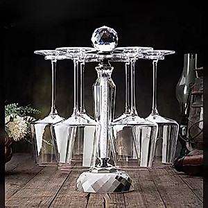 Elegant Desktop Crystal Glass Stemware Rack/Rotate 8 Wine Glass Storage Holder Stand Air Drying Rack (Silver)