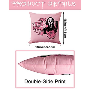 PreLiving 18x18 Inch Pink Throw Pillow Cover - 'No You Hang Up' Funny Horror Ghost Design, Romantic Halloween Day Decor, Soft Pillowcase for Sofa, Bedroom, Car, Birthday Party Supplies