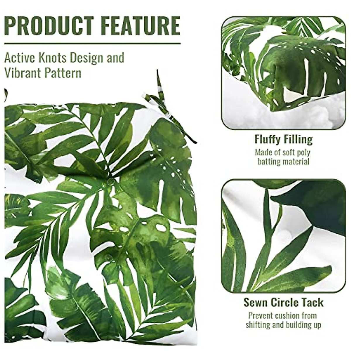 TWLEAR Indoor/Outdoor Wicker Chair Cushions, U-shape Tufted Patio Seat Cushions All Weather for Outdoor Furniture Home Garden Office Chair Use, 19”x19”x5”, 2 Pack, Palm Green