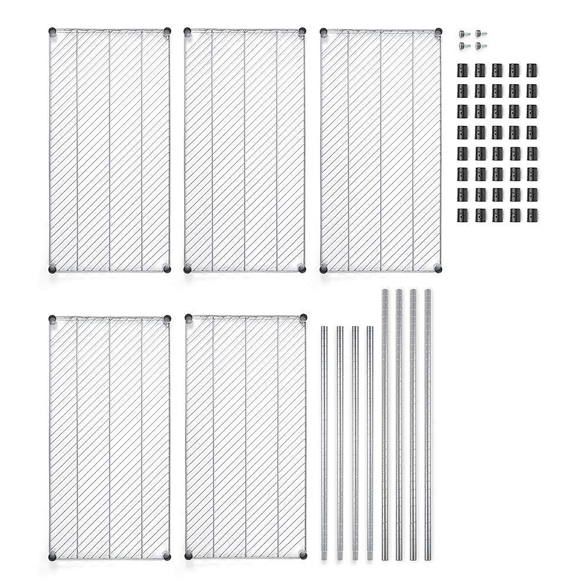 5-Tier Wire Shelving Unit, Adjustable Steel Storage Shelves 35.4" D x 17.7" W x 66.9" H, Commercial Storage Organisation Rack Heavy Duty Steel Shelving for Kitchen Bedroom Bathroom Office Garage