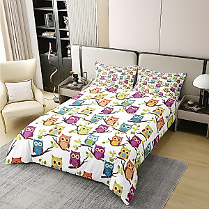 Feelyou Owl Bedding Set Twin 3D Animal Printed Comforter Cover Set for Kids Adults Bird Decor Duvet Cover 100% Cotton Cartoon Owls Design Bedspread Cover Room Decor with 1 Pillow Case, No Comforter