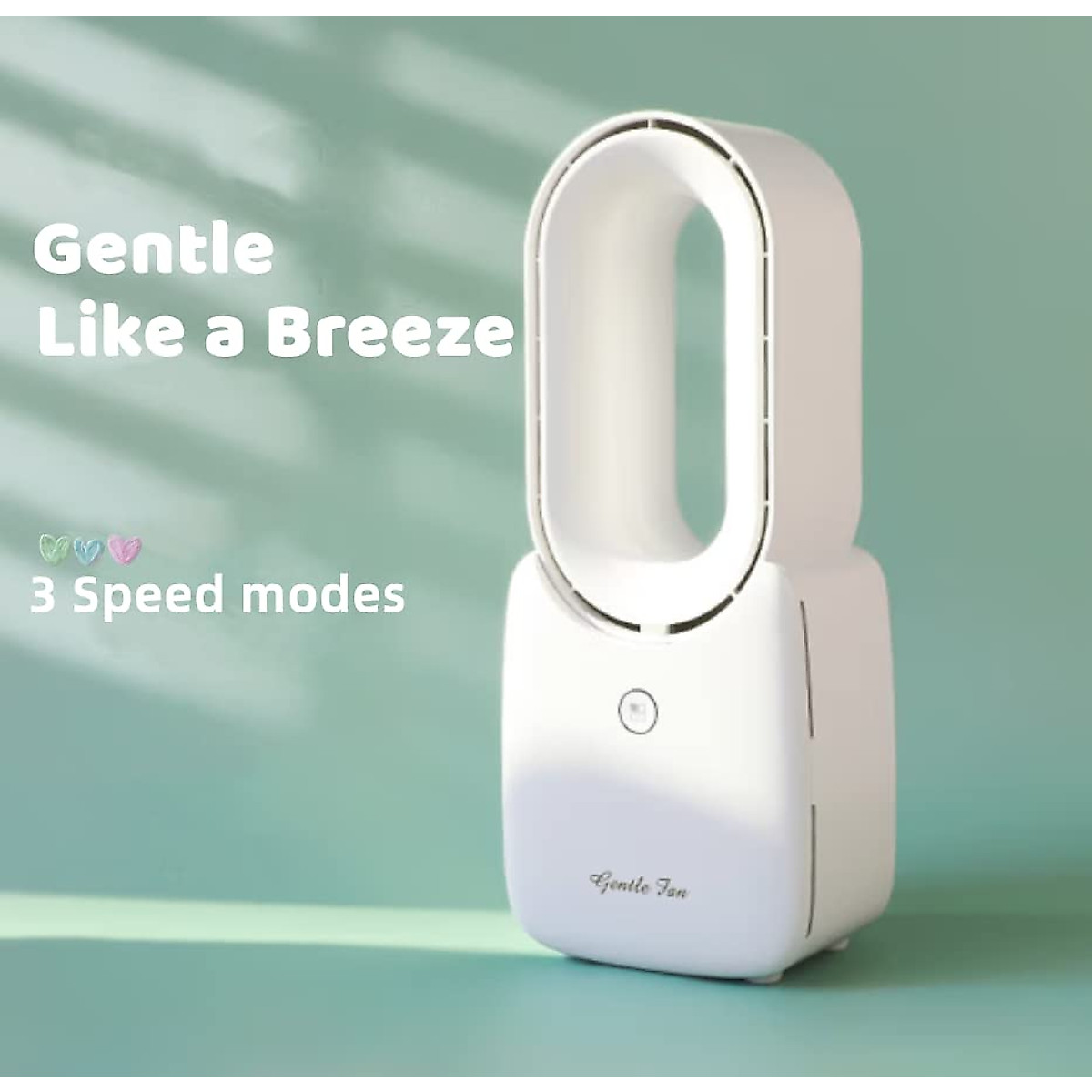 KONSIDEN Desk Fan, Quiet Bladeless Fan with USB Adapter and 5 Colors LED light, 3 Speeds Stylish 11.8 Inch Table Fan, Small Fan with Touch Control for Home Office Bedroom Summer Gift