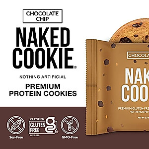Naked Chocolate Chip Protein Cookies - Premium Gluten-Free High Protein Cookies, Only 1G Sugar, 6G Fiber, No Artificial Sweeteners, Soy Free, No GMOs - 12 Pack