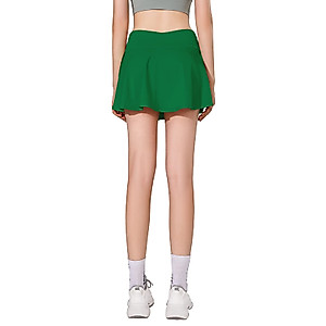 MCEDAR Pleated Crossover Tennis Skirt for Women with Pockets V High Waisted Crossbody Flowy Skirt Athletic Golf Skort 041jxy-Kelly Green/Cm