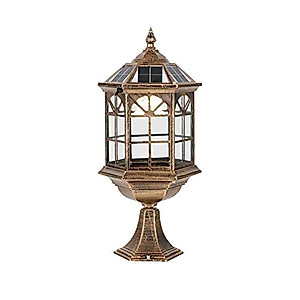 IP65 Waterproof Solar Column Head Light Outdoor Garden Landscape Street Light Home Door Column Wall Post Lamp Villa Patio Security Light Exterior Post Light Pillar Lamp Decorative Lantern