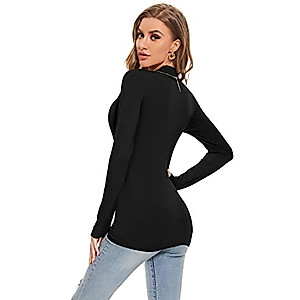Black Turtleneck for Women Long Sleeve Mock Neck Tops Stretchy Lightweight Slim Fitted Pullovers Large
