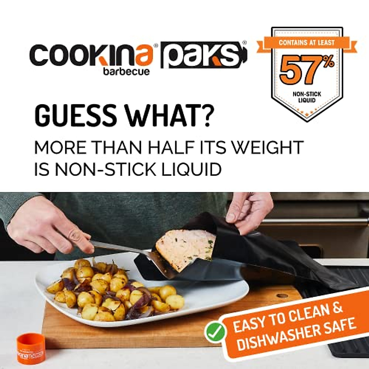 COOKINA PAKS BBQ Grilling Bag (Pack of 2) -100% Non-Stick Pouch Steam Cook in Minutes, Easy to Clean and Safe for Smokers, as Well as Gas, Charcoal and Electric Barbecues, Flat, Black