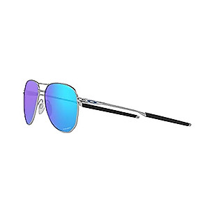 Oakley Men's OO4147 Contrail Aviator Sunglasses, Satin Chrome/Prizm Sapphire, 57 mm