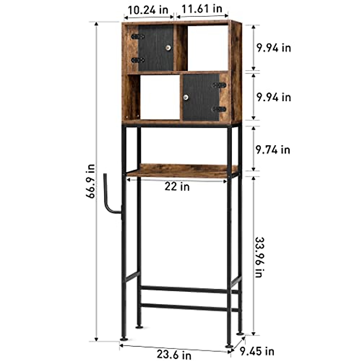 Becko US Over The Toilet Storage Rack with Cabinet, 4-Tier Freestanding Bathroom Storage Organizer Shelf with Toilet Paper Holder