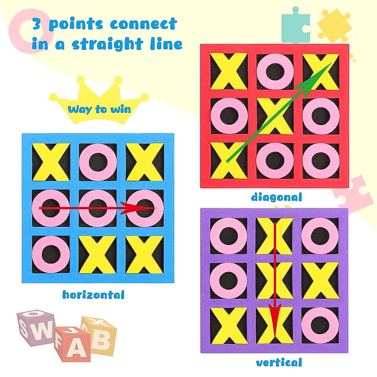 Tic Tac Toe - (Pack of 36) Foam Tic-Tac-Toe Mini Board Game for Kids - for Birthday Party Favors, Goody Bag Fillers, End of Year Gifts for Students (Blue, Purple, Red)