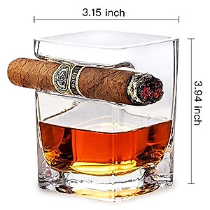 MortyGrove Cigar Whiskey Glasses -12oz Old Fashioned Glass with Integrated Cigar Tray,Bar Glass Cup, Crystal Whisky Glass Set With Cigar Holder
