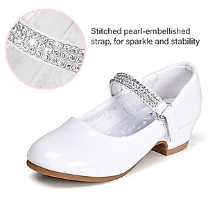 Stelle Girls Dress Shoes Toddler White Flower Girl Low Heels Mary Jane Flat for School Uniform Wedding(Little/Big kid)(7MT, T02-White)