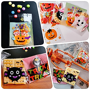 AXYEEUR 400 Pcs Halloween Candy Bags,Halloween Self Adhesive Clear Cookie Treat Bags,10 Styles Halloween Cellophane Bags for Party Favors Supplies