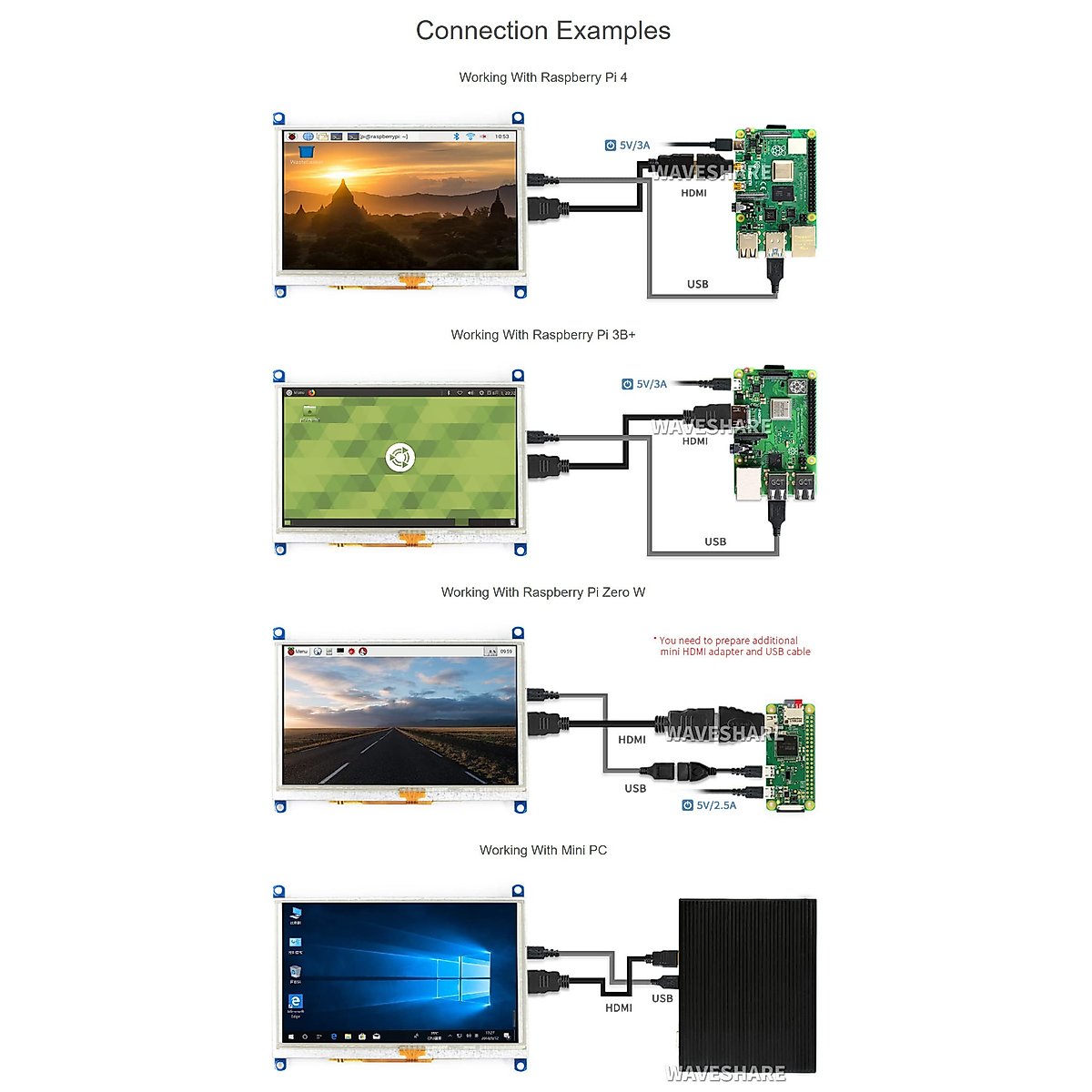 5inch 800x480 Resistive Touch Screen LCD Display Monitor HDMI Interface Supports Raspberry Pi 4 3 2 Model B A+ B+ BB Black Banana Pi Supports Game Console XBOX360 Sony PS4 Nintendo Switch @XYGStudy