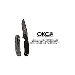 Ontario Knife Company 8846 Rat-1 Black Coated AUS-8 Stainless Steel 3.6 in Plain Edge Blade Nylon Handle 4-Position Reversible Clip Folding Knife for Outdoor, Tactical, Survival & EDC (Black)
