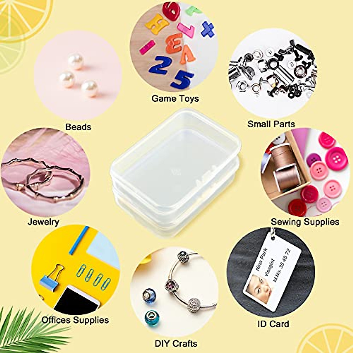 YASUOA 6 Pack Rectangle Mini Storage Containers Box with Hinged Lid, Storage Containers for Business Card, Crafts Accessories, Screws, Drills, Battery, Tiny Bead (3.5x2.5inch)