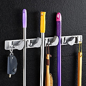 Space Aluminum mop Rack Bathroom Balcony Bathroom ABS Hook mop Rack Water Storage Wall Hanging mop Clip (Grey)