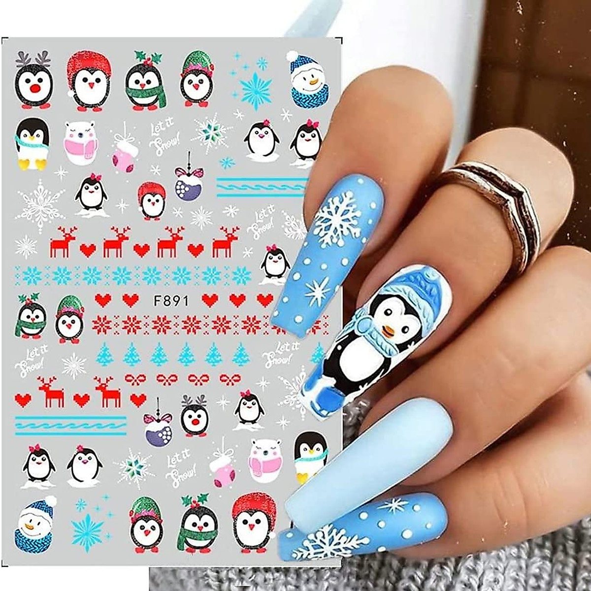 10 Sheets Christmas Nail Art Stickers Decals Self-Adhesive Pegatinas Uñas Holiday Kids Cute Red Xmas Snowflakes Tree Nail Supplies Nail Art Design Decoration Accessories