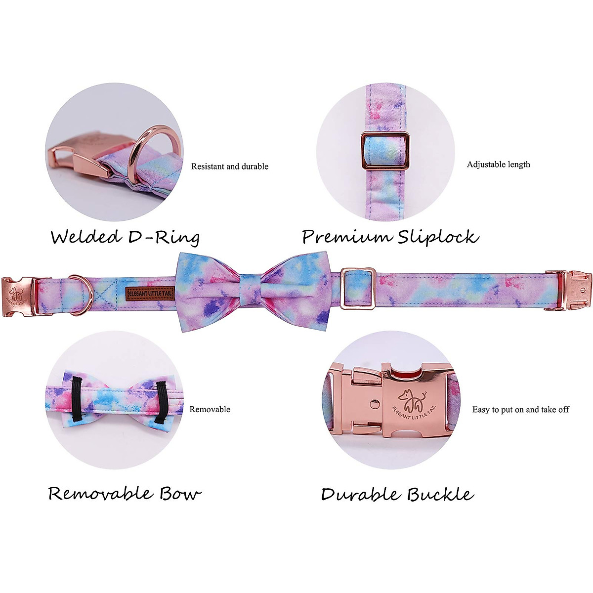 Elegant little tail Dog Collar with Bow, Soft&Comfy Bowtie Dog Collar, Adjustable Pet Gift Collars for Small Medium Large Dogs